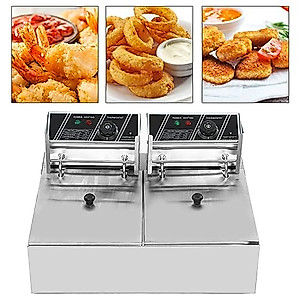 Dual Tank Electric Fryer, Professional Stainless Steel Electric Deep Fryer Dual Basket French Fry Countertop Frying Machine with Adjustable Temperature for Home Kitchen