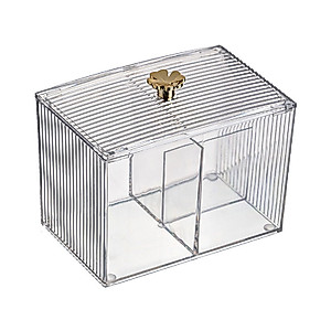 Estink Cotton Pad Storage Box, Portable Cotton Pad Holder Dispenser Swab Container Holder Transparent with Lid Grid for Cosmetics Makeup Swab Storage Box Desktop Decoration