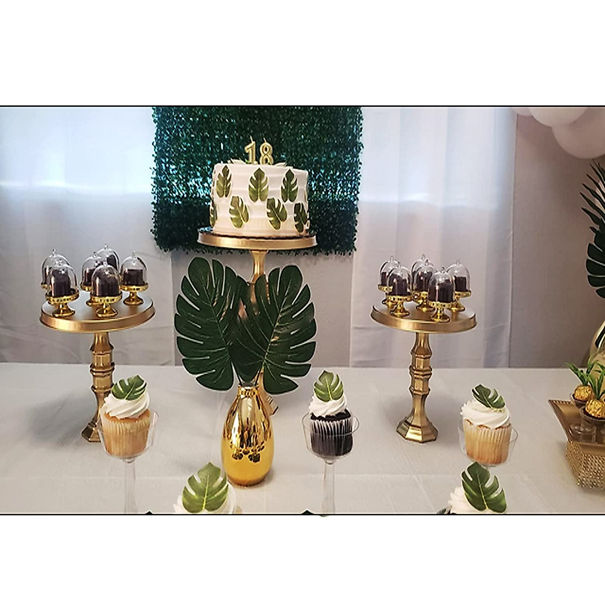 GEORLD 48pcs Edible Tropical Turtle Leaves Cupcake toppers Palm Leaf Cake for Hawaii Theme Jungle Party Cake Summer Decoration