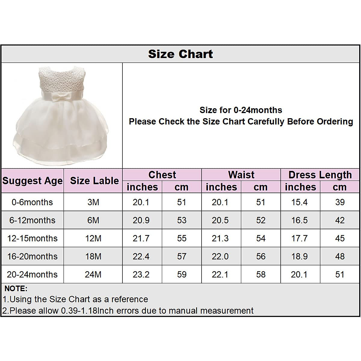 Meiqiduo Baby Girls Dresses Christening Wedding Pageant Bow Formal Dress Ivory White (6M/6-12months)