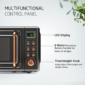 Countertop Retro Microwave Oven, SIMOE 0.7 Cu Ft Small Microwave with Defrost, 5 Micro Power, 8 Auto-cooking Set & Child Lock, Compact Microwave w/10 Inch Turntable, 60-min Timer, LED Display, 700W