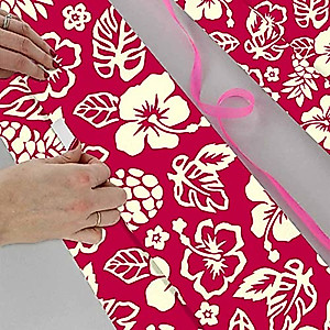 InterestPrint Hibiscus and Pineapple Pattern Folded Wrapping Paper Festival Theme Design for Birthday