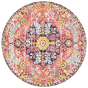 Lahome Bohemian Floral Medallion Round Rug - 4Ft Hot Pink Soft Round Area Rug Bedroom Kitchen Mat, Turkish Washable Indoor Floor Accent Bathroom Carpet for Nursery Living Room Home Office Hallway