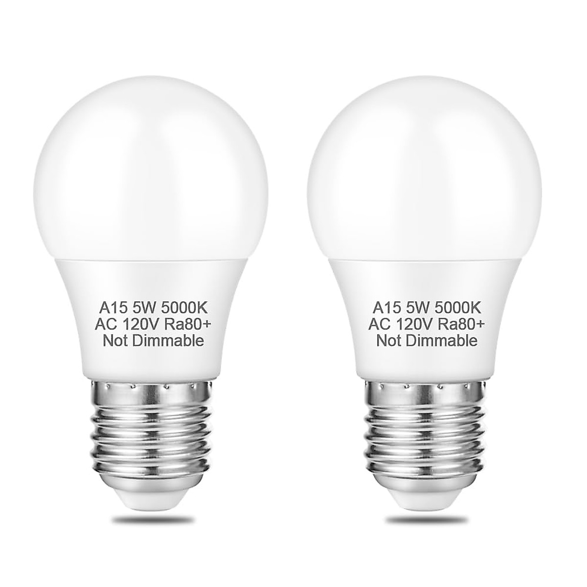 NETEHA 2 Pack A15 5W 120V E26 Base LED Refrigerator Light Bulb, Non-Dimmable 50W Equivalent 5000K Daylight White LED Appliance Light Bulb for Ceiling Fan and Lighting Fixtures