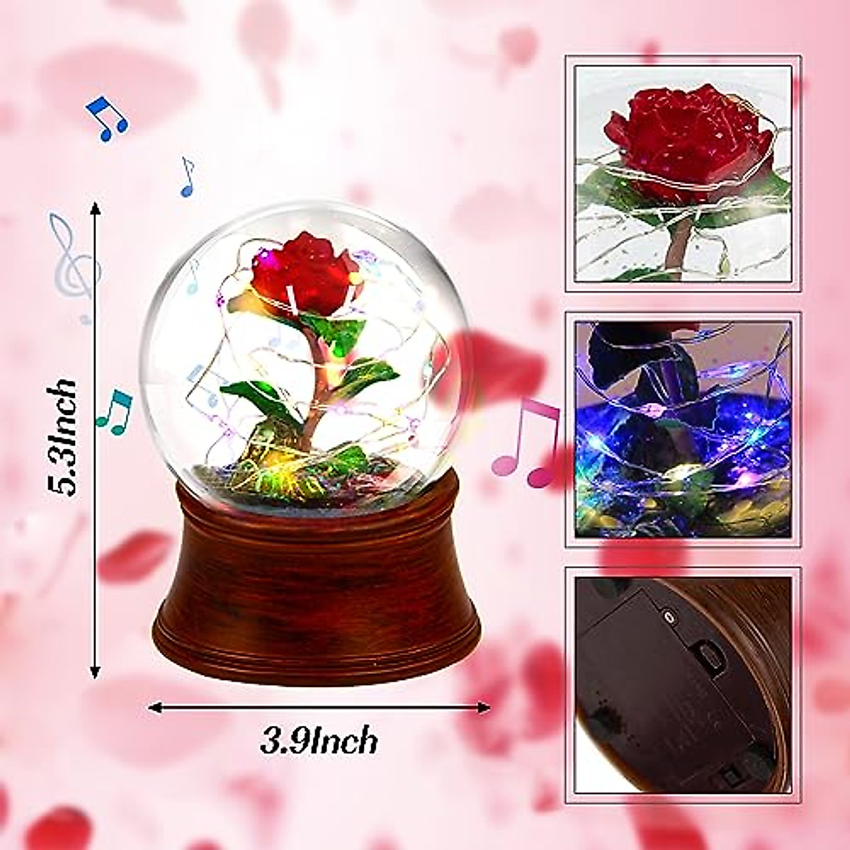 Rose Snow Globe Music Box, Preserved Red Rose Flower Musical Snow Globe LED Light Up Rose Snowglobe Water Globe Rose Gift for Mom Women Girls, Romantic Gift for Valentines,Anniversary,Christmas