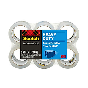 Scotch Heavy Duty Shipping Packaging Tape, 1.88" x 54.6 yd, 3" Core, Clear, Great for Packing, Shipping & Moving, 6 Rolls (3850-6)
