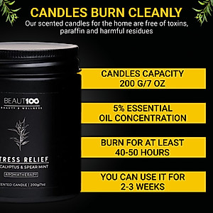 BEAUT100 Stress Relief Candle | Scented Candles for Men & Women | Aromatherapy Candle, Long Lasting Relax Soy Candles for Home | Candles Gift for Women & Men.