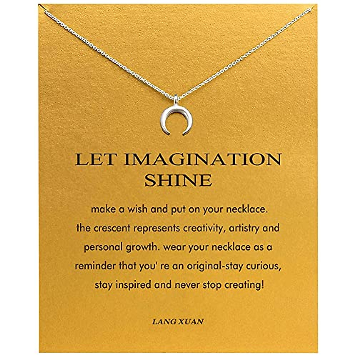 LANG XUAN Message Card Moon Pendant Necklace Friendship Unicorn Good Luck Elephant Pendant Chain Necklace with Gift Card