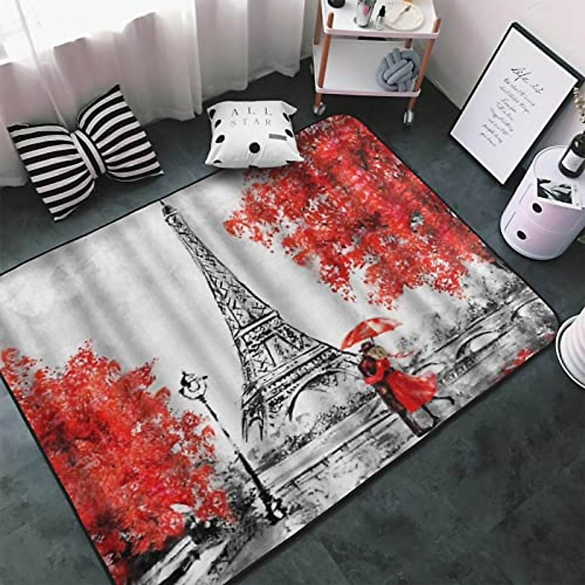 Soft Area Rug for Living Room,Eiffel Tower Romantic Lover Paris European City Landscape France Eiffel Tower,Large Floor Carpets Doormat Non Slip Washable Indoor Rugs for Bedroom Kids Room 5 x 7Ft