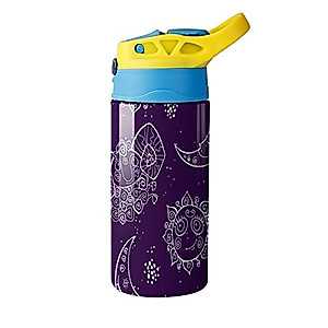 Thermos Cup 500Ml Sun Moon Insulated Water Bottle With Straw For Sports And Travel 7.5x2.7 in