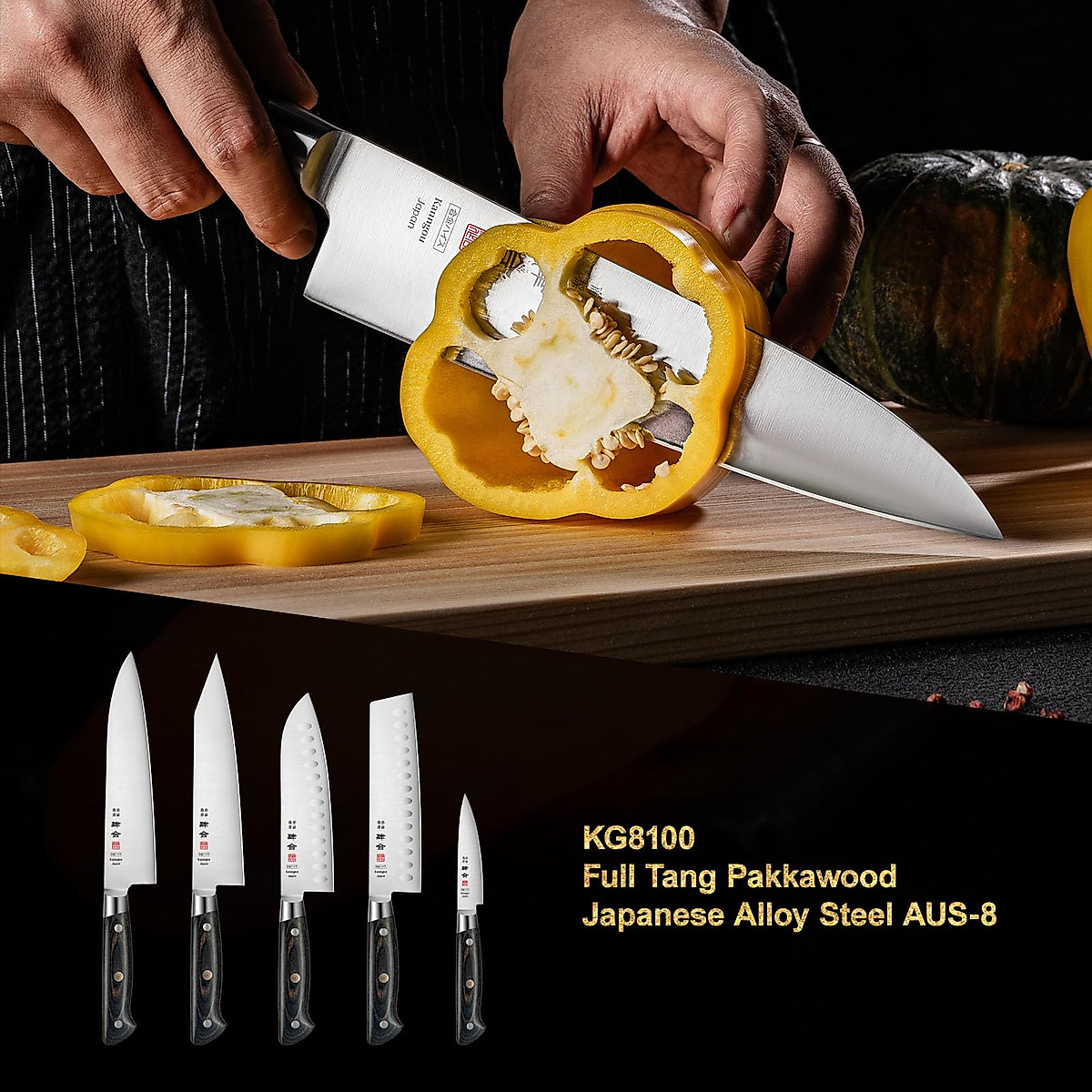 kanngou Japanese Chef Knife, 8 Inch Chef Knife Chef's Knives, Kitchen Knife, Gyuto Knife 210mm, Japanese Alloy Steel Knife, Gift for Husband Dad with Premium Gift Box (Black Handle, 8.27 inches)