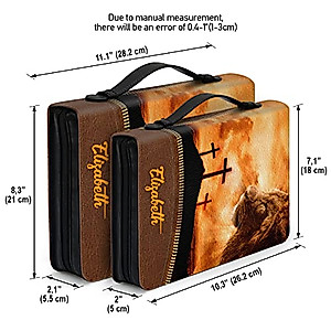 Jesuspirit - Lion & Cross - Zippered Bible Cover With Name - All These Things Will Be Added Unto You - Xlarge Size Leather Case With Handle - Matthew 6:33 - Worship Gift For Religious Leaders, Members