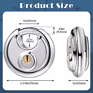 10 Pack Padlocks Alike Keyed, Stainless Steel Pad Locks with Same Key Discus Lock 2-3/4 Inch Wide 3/8 Inch Diameter Shackle, Disc Lock for Outdoor Use, Storage Unit, Sheds, Garages and Fence