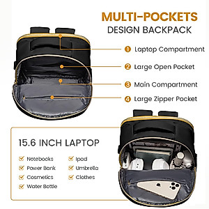 LOVEVOOK Laptop Backpack for Women,15.6 Inch Travel College Computer Back Pack,Work Backpacks with USB Port,Business Water Resistant Bag with Laptop Compartment for Teacher Nurse, Black-Yellow-White