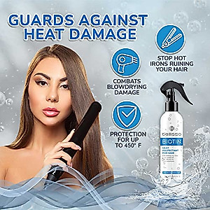 Biotin Heat Protectant Spray for Hair with Moroccan Argan Oil - Leave in Deep Conditioner for Dry Damaged Hair - Thermal Protection Styling and Treatment Products for Women – Salon Grade Products