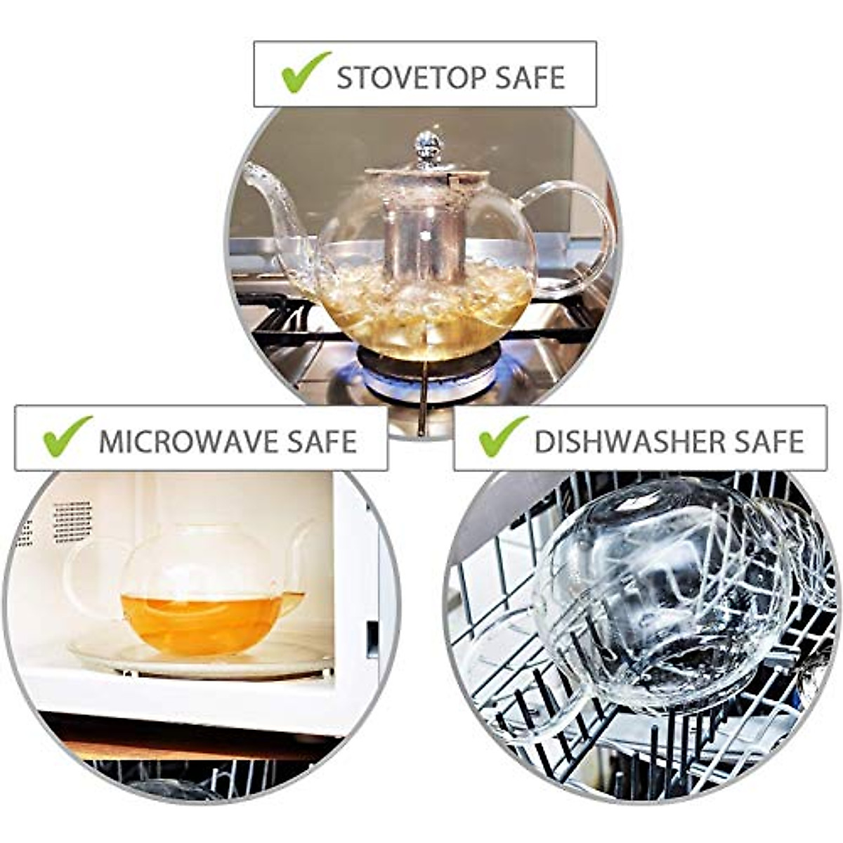 Glass Teapot with Infuser- Glass Tea Kettle for Stove Top with Removable Stainless Steel Strainer, Microwave & Dishwasher Safe, Tea Pot with Blooming, Loose Leaf Tea Sampler, Tea Diffuser & Tea Maker