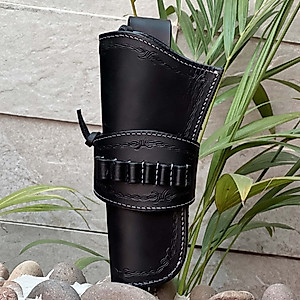 Hulara Leather Cowboy Holster with Ammo Loops .45 Auto, 45 ACP and .44 Cal. Western Holster fit 4" to 8" Western Gun Belts Holster 45 Revolver