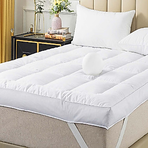 WhatsBedding 5 Inch Duck Feather Bed King Size, 100% Cotton Extra Thick Mattress Topper, 2500gsm Overfilled Pillow Top, Hotel Collection Mattress Topper, 78x80 in, Bright White