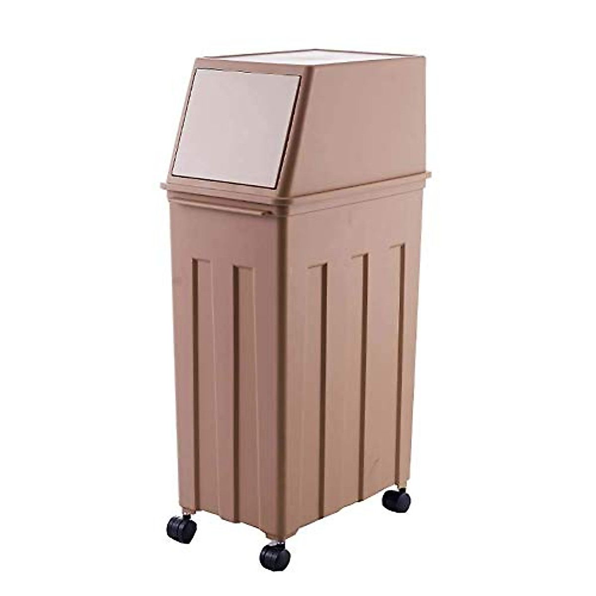 XFENG Plastic Waste Bin Large-Capacity Trash Can with Press Lid 30 Liters Garbage Bin On Wheels Rubbish Recycling for Kitchen, Living Room, Outdoor, Garden (Color : Coffee)