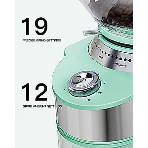 Electric Conical Burr Coffee Grinder, Adjustable Burr Mill with 19 Precise Grind Setting, Stainless Steel Coffee Grinder Electric for Drip, Percolator, French Press, Espresso, Green
