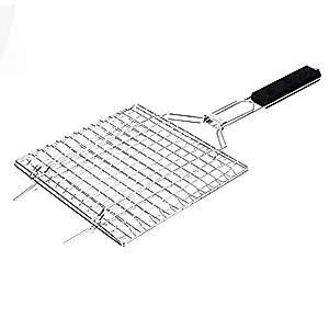 JAHH Fish Grilling Basket, Folding Portable Stainless Steel BBQ Grill Basket for Fish Vegetables Shrimp with Removable Handle