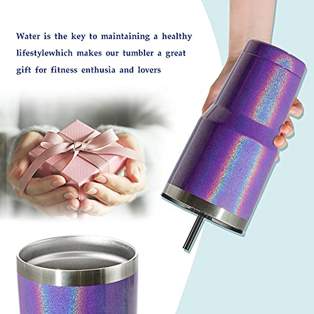 Zibtes 30oz Insulated Tumbler With Lid and Straws, Stainless Steel Double Vacuum Coffee Tumbler Cup, Powder Coated Travel Mug for Home, Office, Travel, Party (Glitter Purple 1 pack)