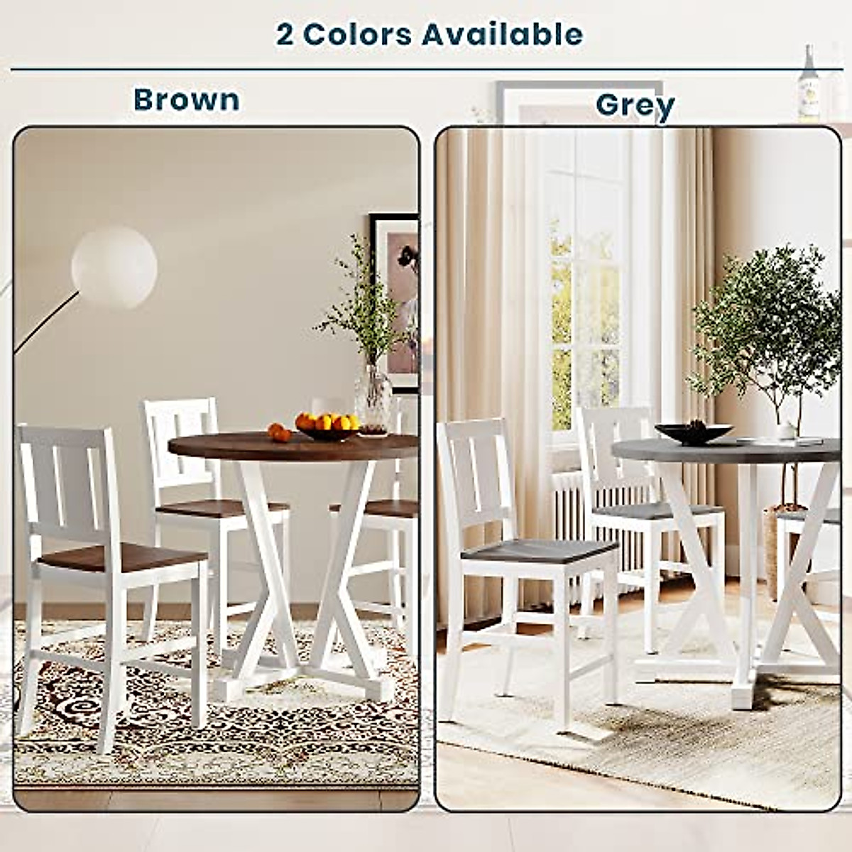 LCH 5-Piece Round, Farmhouse Rustic Counter Height Set with 1 Table and 4 Chairs for Home Kitchen, Dining Room (Grey)