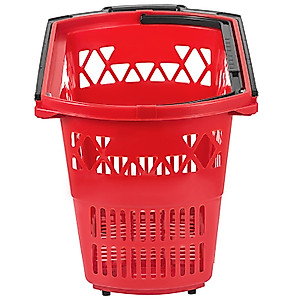 Mophorn 6PCS Shopping Carts, Plastic Rolling Shopping Basket with Wheels, Red Shopping Baskets with Handles, Portable Shopping Basket Set for Retail Store