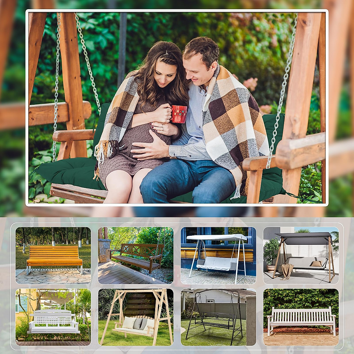 HZMGPCM Swing Cushions 3 Seater Replacement Porch Swing Cushions Outdoor 60 inch Patio Swing Cushions Waterproof Thicken 5" Dark Green Bench Cushion with Backrest & Ties for Garden Outdoor Furniture