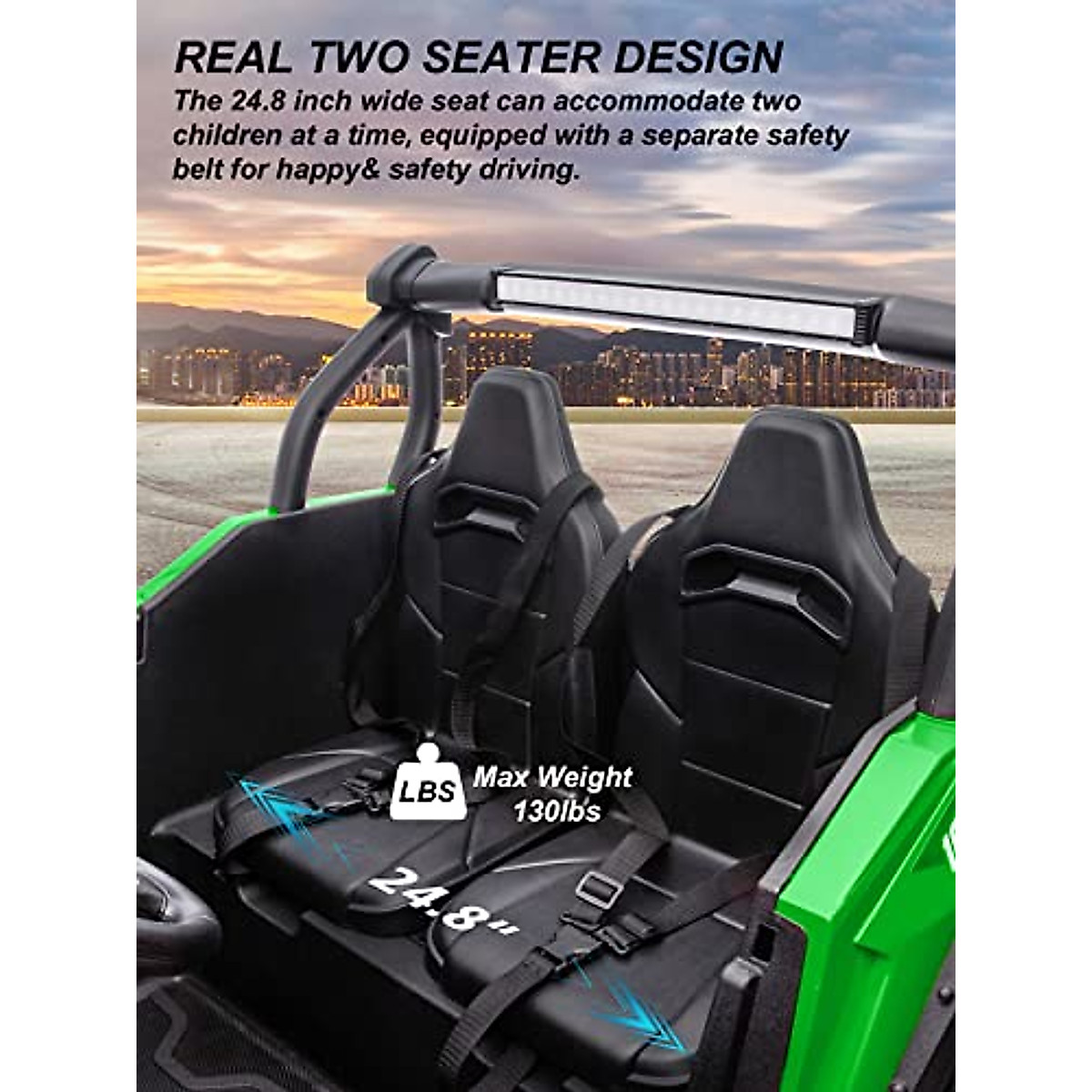 OTTARO 24V Ride on Cars 2 Seater, Electric Cars Vehicles for Adults and Kids, 4WD Ride on UTV Truck w/Remote Control, 25" Spacious Seat, 2 Safety Belts, Bright Light, Music Player,Bluetooth（Green）