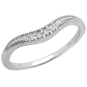 Dazzlingrock Collection 0.10 Carat (Cttw) 14K White Diamond Wedding Stackable Contour Guard Band 1/10 CT, White Gold, Size 8
