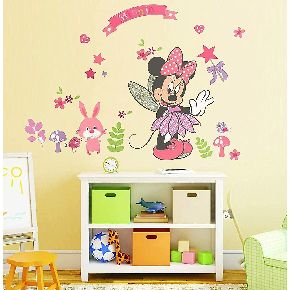 Large Mickey and Minnie Mouse Wall Decals for Kids Baby Bedroom Nursery, Disney Mirror Window Walls Stickers Removeable Vinyl Cartoon Peel and Stick (Minnie Pink)