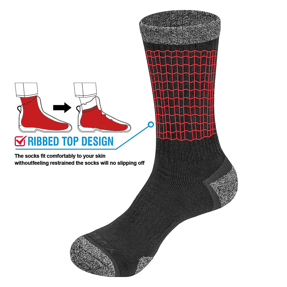 YUEDGE 5 Pairs Breathable Cotton Terry Cushion Crew Athletic Walking Hiking Socks Boot Socks for Men 9-11