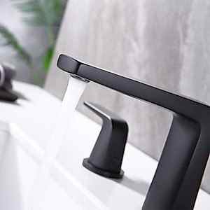 JAKARDA 8 inch 2 Handles Widespread Bathroom Faucet 3 Holes with Pop up Drain Assembly and Water Supply Lines (Black)