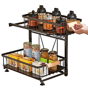 Under Sink Organizers and Storage, Ziqianhard 2 Tire Slipping Drawer Organizer for Bathroom, Pull-out Cabinet Organizer for Kitchen