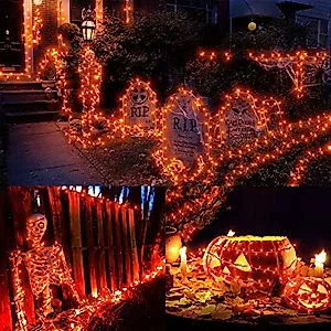 Orange Halloween Solar String Lights Outdoor - 72ft 200 LED 8 Modes Outdoor String Lights, Waterproof Solar Powered Lights for Halloween Decorations, Garden, Patio, Fence, Holiday, Party, Balcony