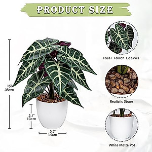 Briful Fake Plant 15" Realistic Potted Artificial Plant, Alocasia Amazonica Polly Faux Plant, Large Leaves Fake Houseplant Tropical Plant for Home Indoor Bathroom Living Room Wedding Decor