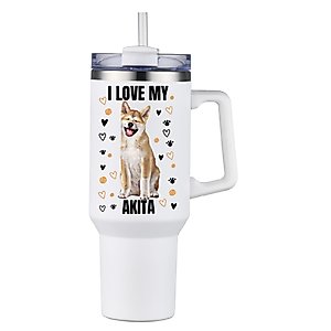 Akita Dog Mom 40 oz Insulated Tumbler with Handle and Straw - Dog Lover Gift for Women