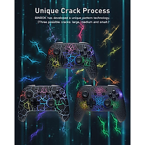 Switch Controller, Wireless Switch Pro Controller for Switch/Switch Lite/Switch OLED, 8 Colors Adjustable LED Wireless Remote Gamepad with Unique Crack/Turbo/Motion Control (Black)
