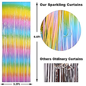3 Pack Fringe Curtains Party Decorations,Tinsel Backdrop Curtains for Parties,Photo Booth Wedding Graduations Birthday Christmas Event Party Supplies (Macarone Rainbow