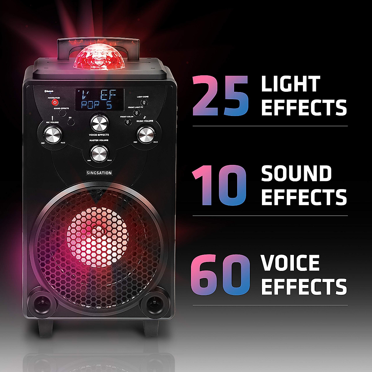 Professional Karaoke Machine for Adults and Kids - Singsation XL Portable Karaoke System - 60 Voice & 10 Sound Effects, 2 Karaoke Mics, 25 Room-Filling Light Show & Works w/Bluetooth