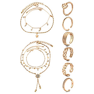 JFORYOU Anklets and Toe Ring Set for Women Rose Gold Chain Layered Anklets Toe Rings Ankle Bracelets Open Adjustable Toe Rings Beach Foot Jewelry