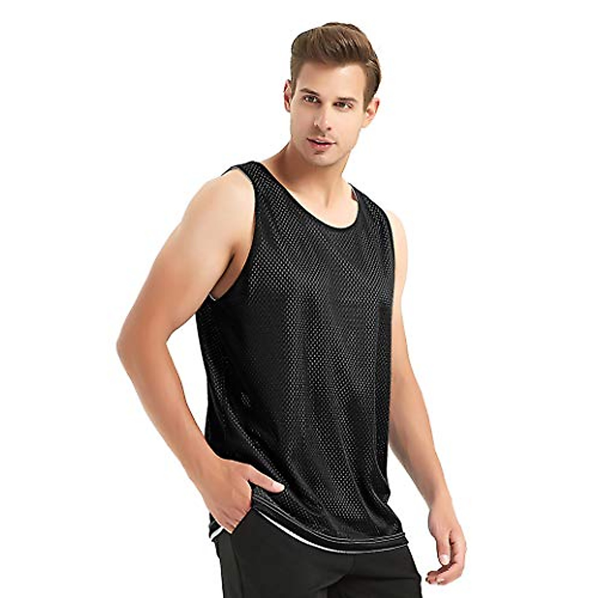 TOPTIE Custom Reversible Basketball Jersey (Double Sides Name/Number) Mesh Tank Top Scrimmage Jersey-Black/White-L