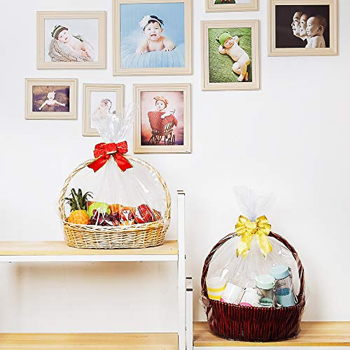 LazyMe Clear Basket Cellophane Shrink Bags, 24x30 inch, Shrink Wrap Bags Large, Clear, 20pcs