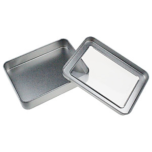 Goodma 12 Pieces Rectangular Empty Metal Tins Home Storage Containers Organizer Mini Box with Clear Window Lid, 4.5 x 3.35 x 0.87 inch (Silver)