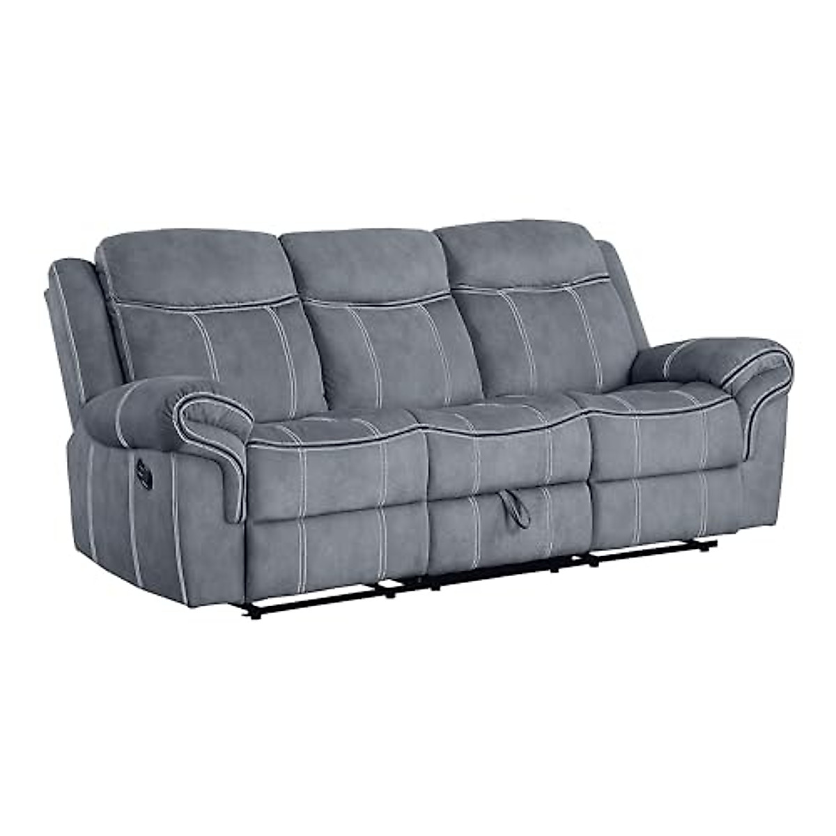 Acme Furniture Zubaida 41" x 87" Modern Velvet Reclining Sofa with USB Dock, 1 Storage Drawer, Tight Back & Seat Cushion, in 2-Tone Gray Finish