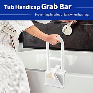 SDSNTE Heavy-Duty Adjustable Bathtub Safety Rail with Anti-Slip Design, Tub Grab Bar for Seniors, Elderly, and Handicapped Safety, 300LBS Weight Capacity, White