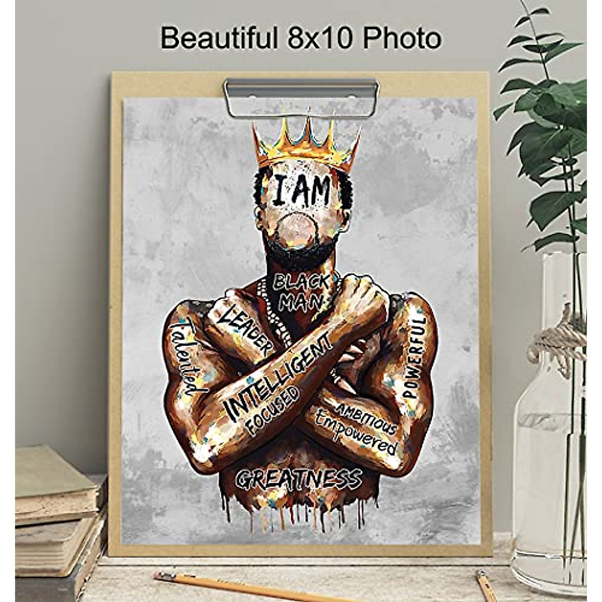 African American Wall Decor - Motivational Black Art - Black Man Positive Quotes Poster - Boys Bedroom Home Office Man Cave - Inspirational Encouragement Gifts for Men - Positive Affirmations Picture