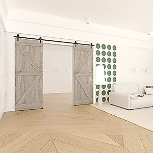 Dondelight 12FT Sliding Barn Door Hardware Track Kit for Double Door, Heavy Duty Modular Sliding Door Track Hardware Set for Interior & Exterior Door