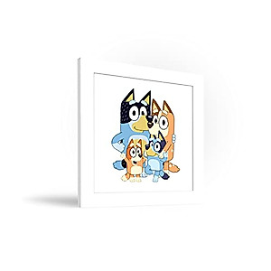 Trends International Gallery Pops Bluey - Dad, Mum, Bluey and Bingo Wall Art, White Framed Version, 12'' x 12''